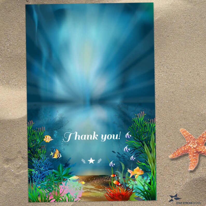 Printable Ocean Reef Under the Sea Thank You Greeting Card - Etsy