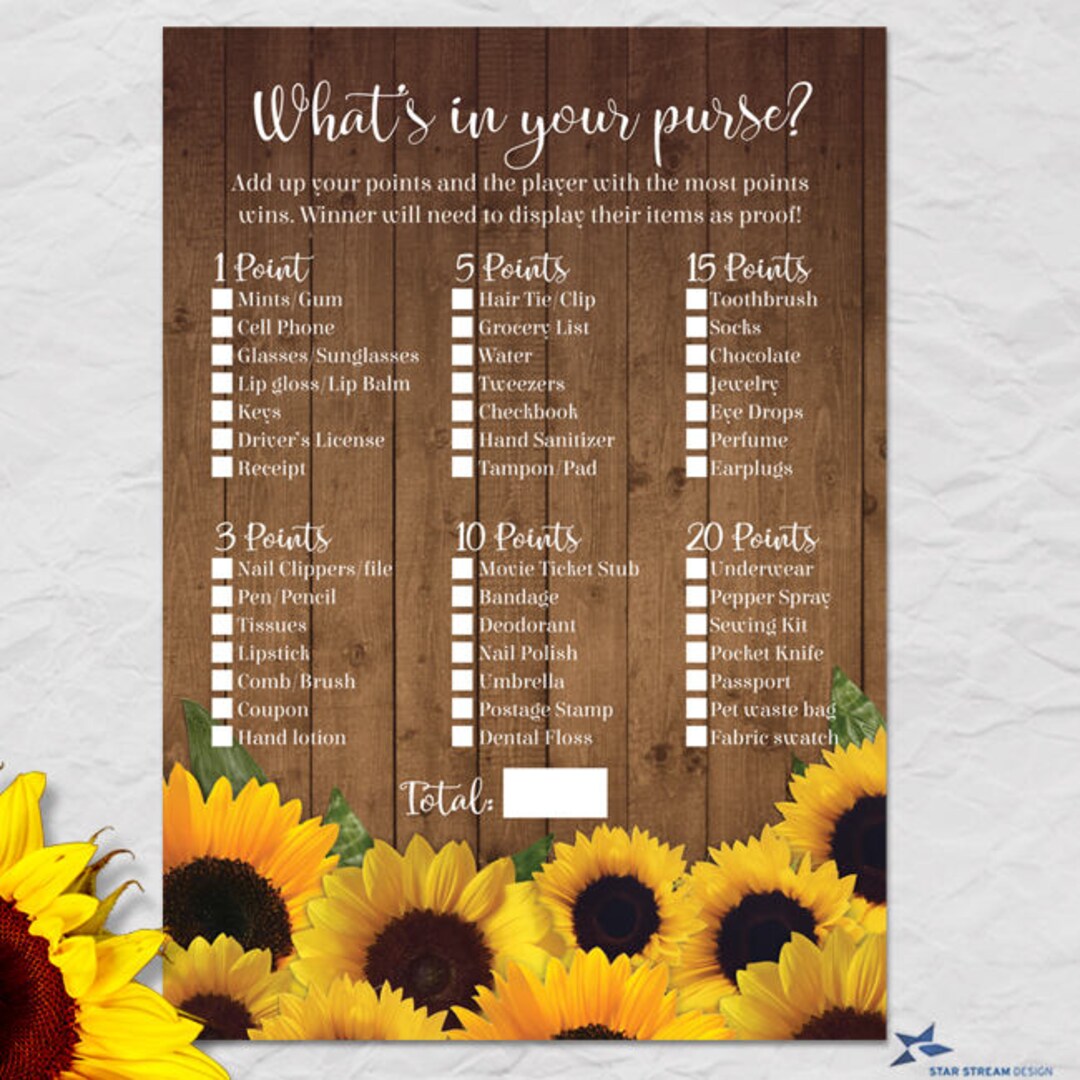 Printable Rustic Watercolor Sunflower Bridal Shower What's in Your ...