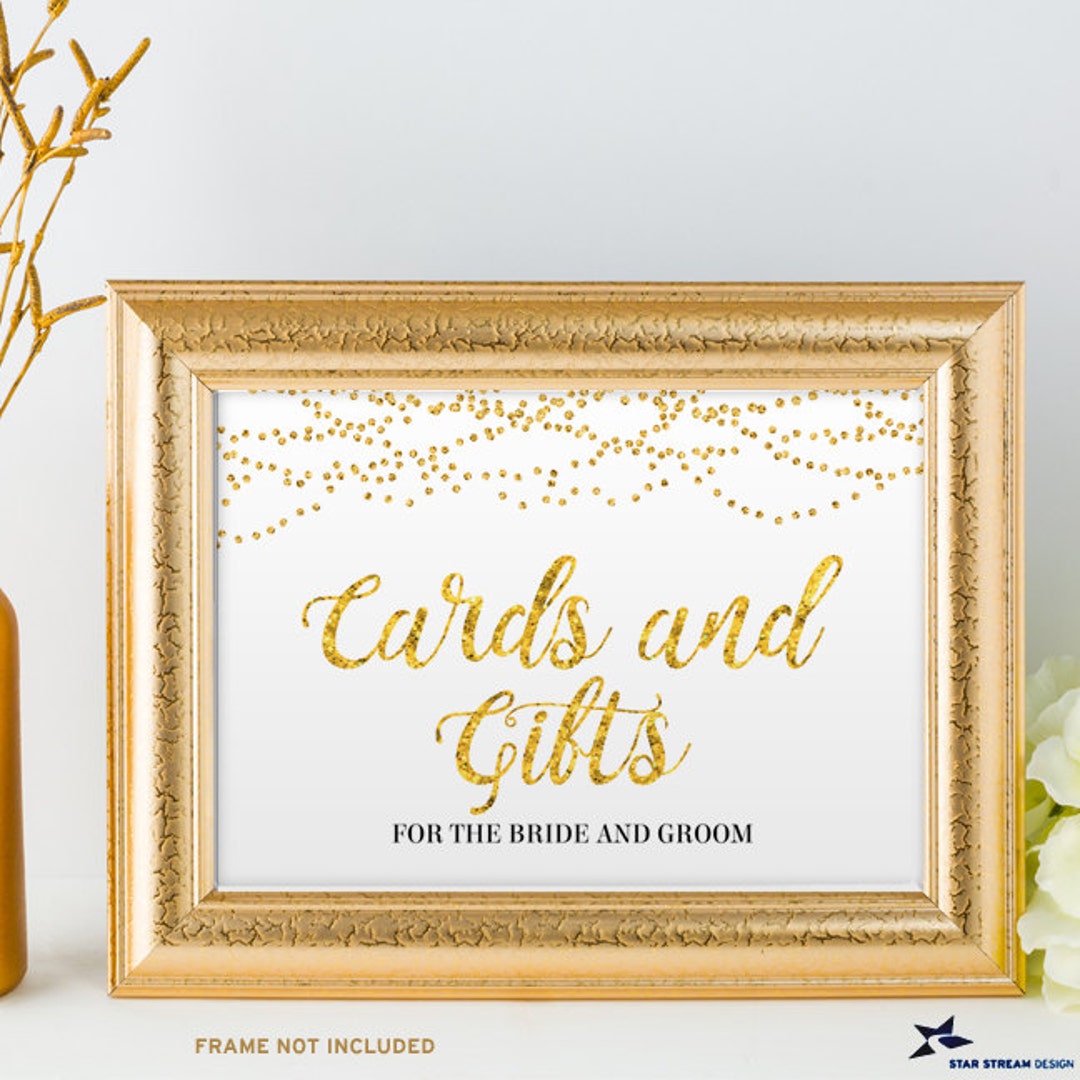 Printable Gold Foil Look Cards and Gifts String Lights Wedding or Event ...