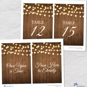 Printable Rustic Party Lights Table Number Name Card 5"x7" Signs ...