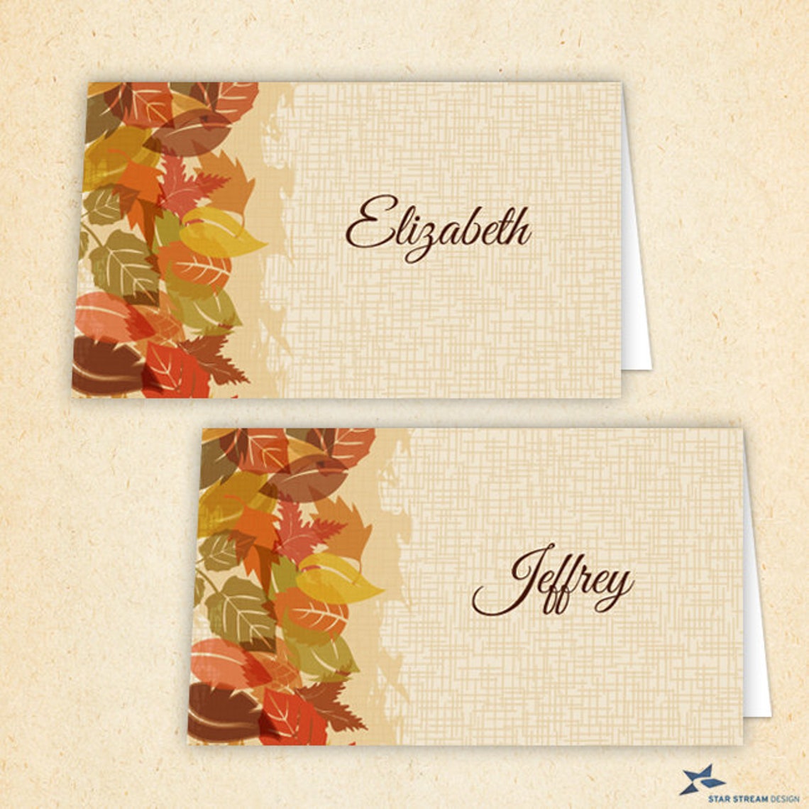 Printable Watercolor Autumn Leaves Thanksgiving Fall Personalized Place ...
