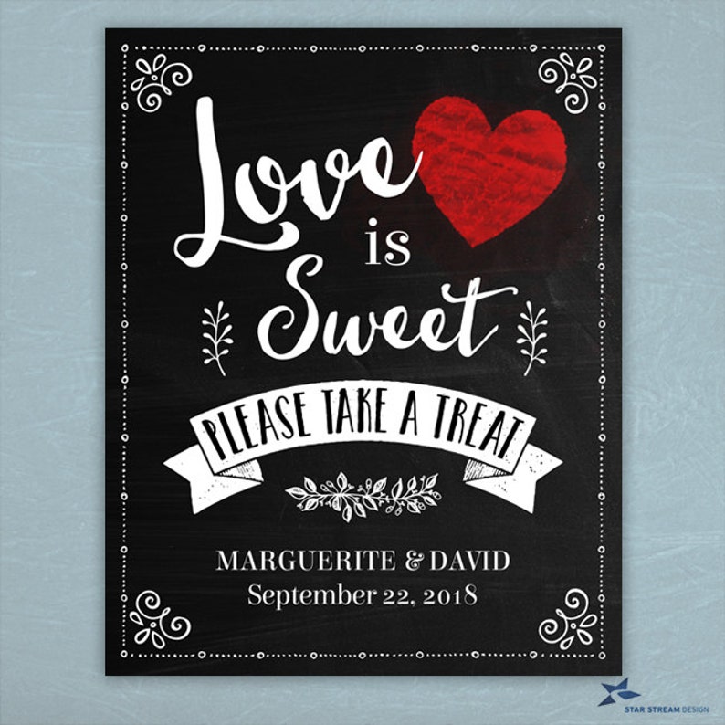 Printable Love is Sweet, Please Take a Treat Chalkboard Heart Signs ...