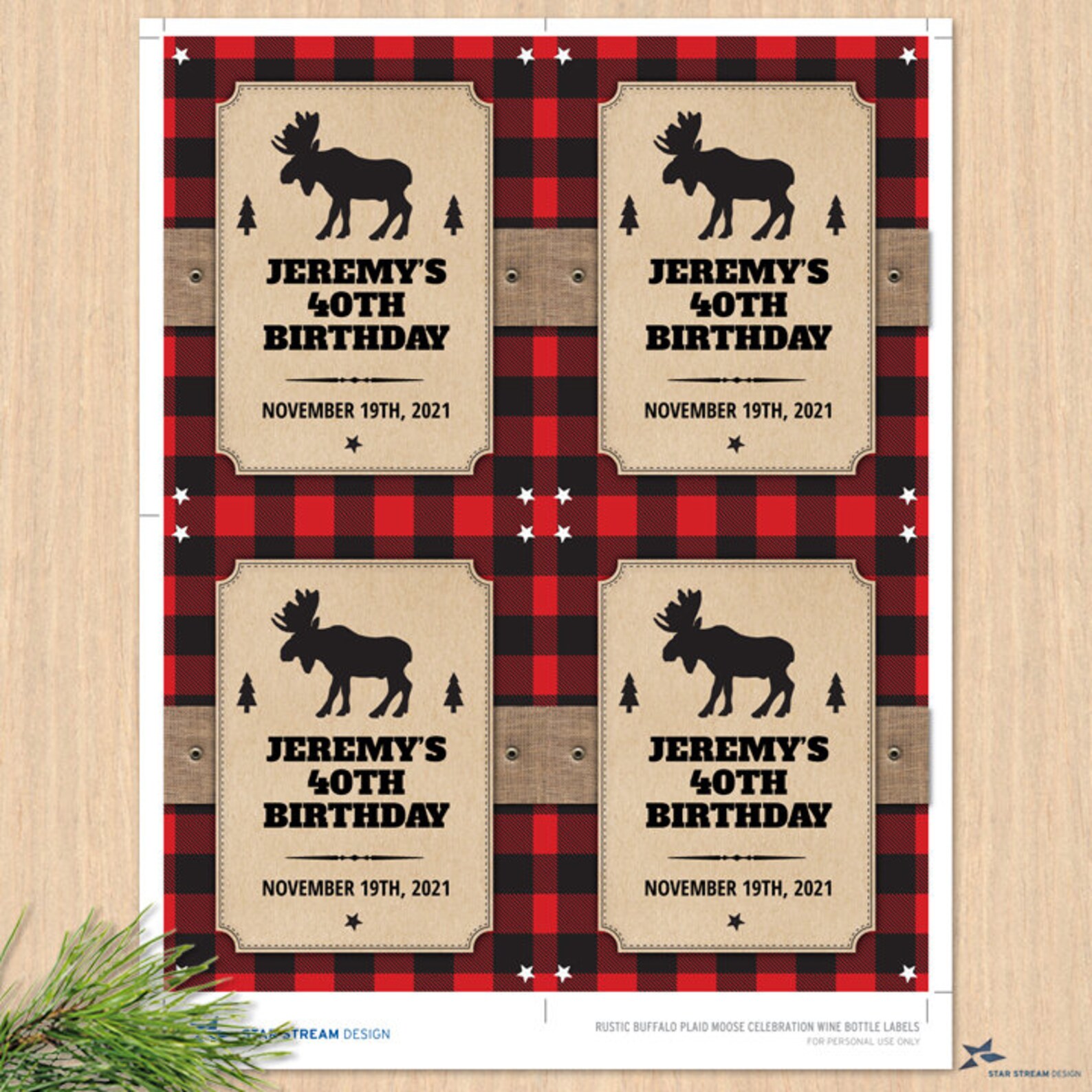 Printable Red Buffalo Plaid Moose Northwoods Rustic Faux Kraft - Etsy