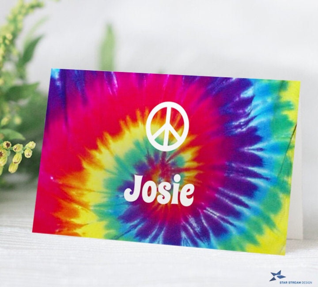 Groovy Tie Dye Hippie Printable Personalized Place Cards; 3.5"x2 ...