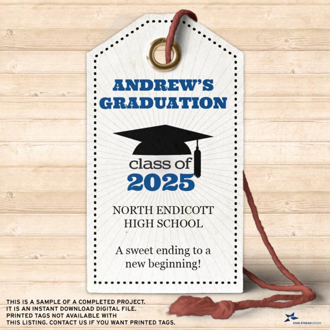 Graduation Cap Year Blue Thank You Printable Personalized Favor Hang ...