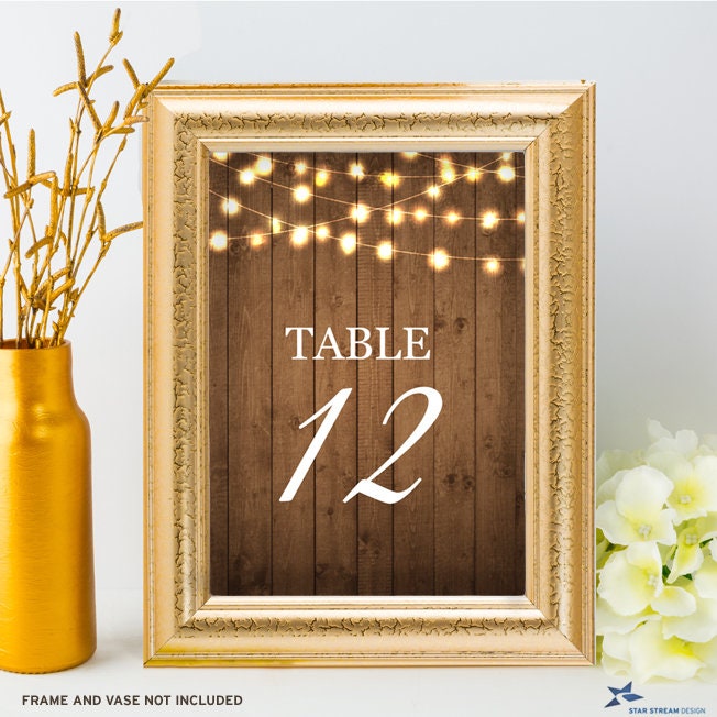 Printable Rustic Party Lights Table Number Name Card | Etsy