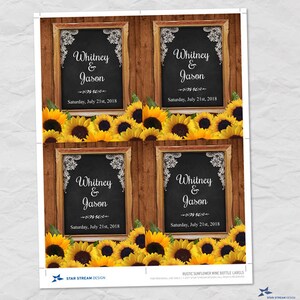 Rustic Chalkboard Lace Sunflowers Printable Wine Bottle Labels - Bridal ...