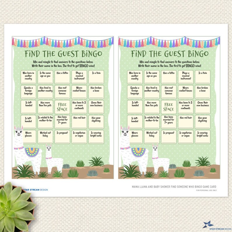 Mama Llama and Baby Polka Dot Find Someone Who Printable Bingo - Etsy