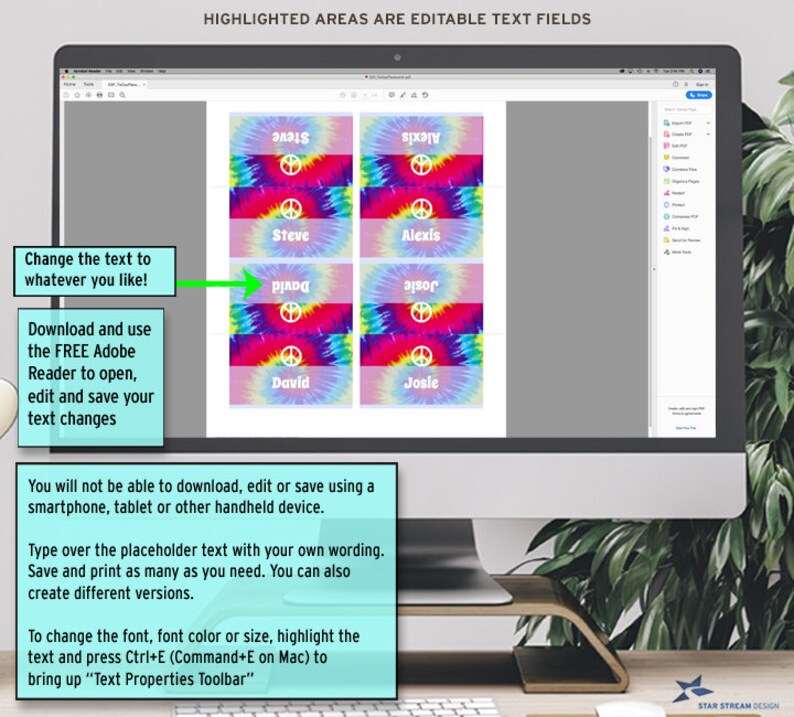 Groovy Tie Dye Hippie Printable Personalized Place Cards - Etsy