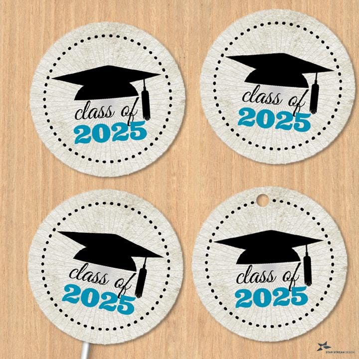 Class of 2025 Graduation Cap 1.5" Printable Images, Light Blue, Instant ...