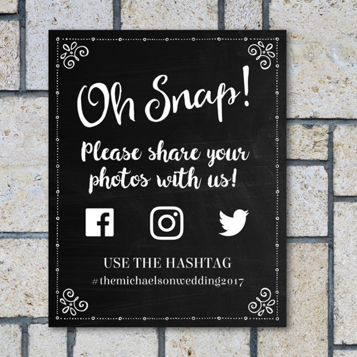 Printable Chalkboard Social Media Wedding or Event Hashtag Sign - Black ...