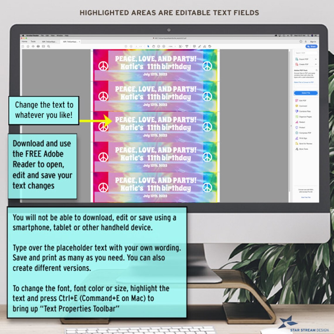 Groovy Tie Dye Hippie Party Printable Water Bottle Labels - Birthday ...