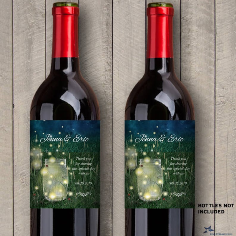 Printable Rustic Meadow Summer Night Mason Jar & Fireflies Wine Bottle ...