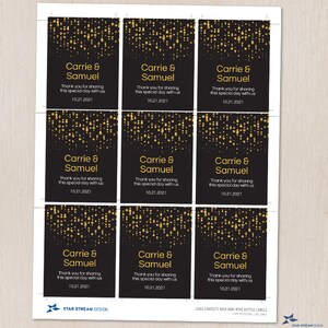 Printable Gold Glitter Look Confetti Rain Mini Wine Bottle Labels; Nine ...