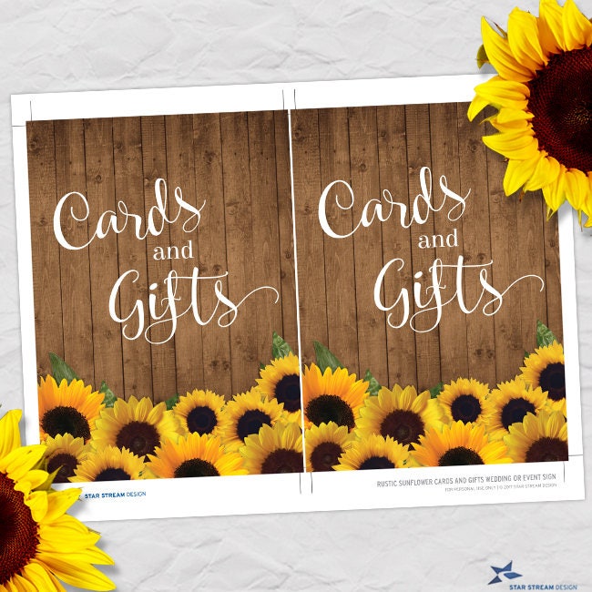 Rustic Sunflowers Printable Cards and Gifts Sign - 2 Sizes: 8"x10" and ...