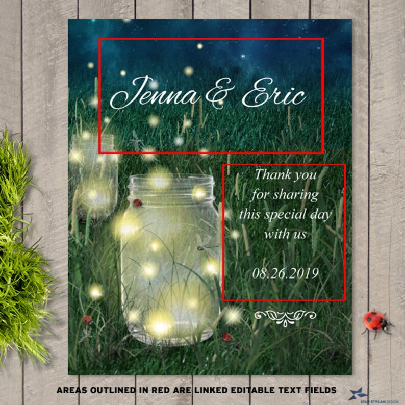Printable Rustic Meadow Summer Night Mason Jar & Fireflies Wine Bottle ...