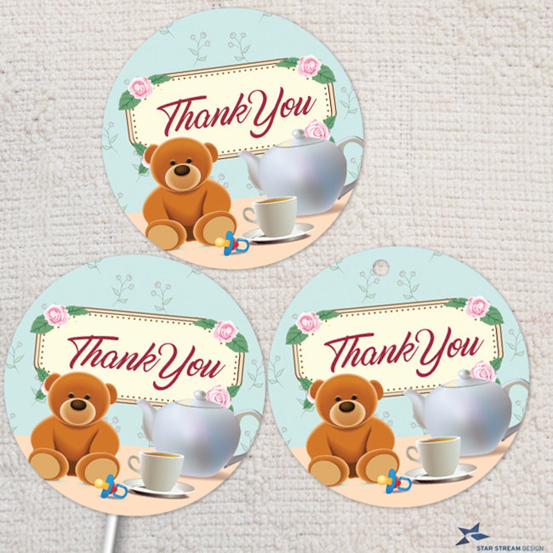 Printable Tea Party Teddy Bear Baby Shower Thank You 2", Instant ...