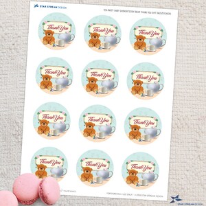 Printable Tea Party Teddy Bear Baby Shower Thank You 2", Instant ...