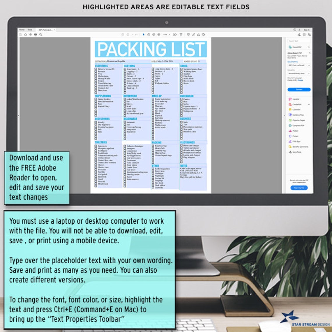 Modern Light Blue Printable Packing List, 8.5"x11", Editable PDF ...