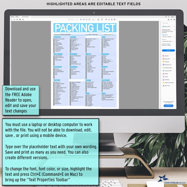 Modern Light Blue Printable Packing List, 8.5"x11", Editable PDF ...