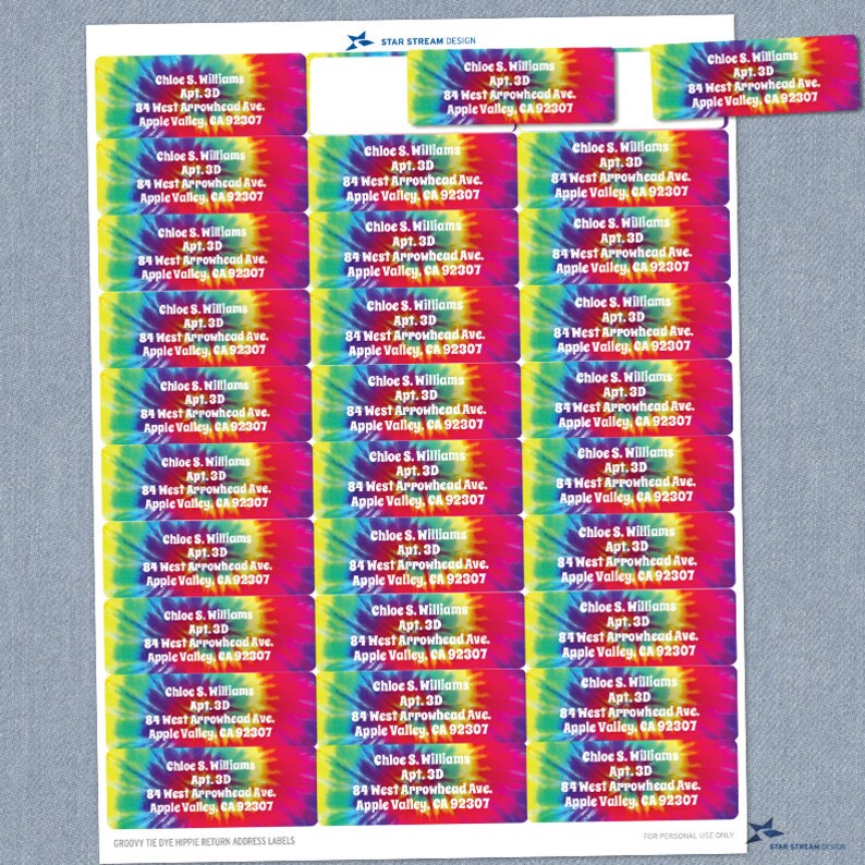 Groovy Tie Dye Hippie Printable Return Address Labels - Etsy