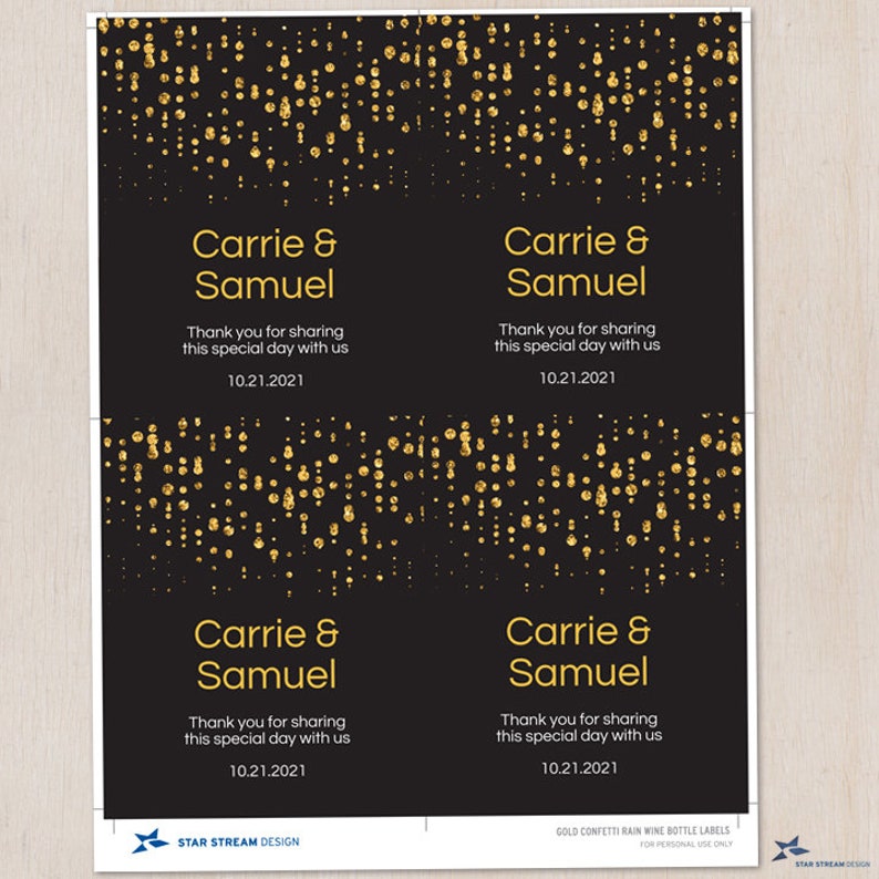 Printable Gold Glitter Look Confetti Rain Wine Bottle Labels - Etsy
