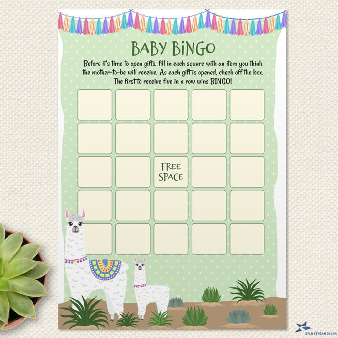 Mama Llama and Baby Polka Dot Baby Shower Printable Bingo Game Card - 5 ...