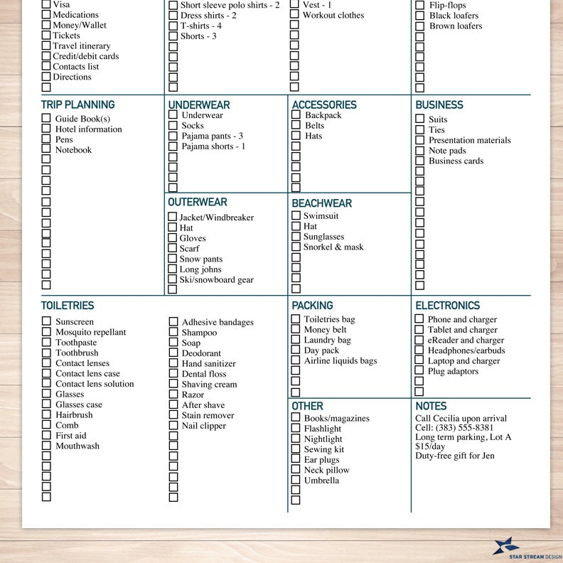 Modern Slate Blue Mens or Unisex Printable Packing List, 8.5"x11 ...