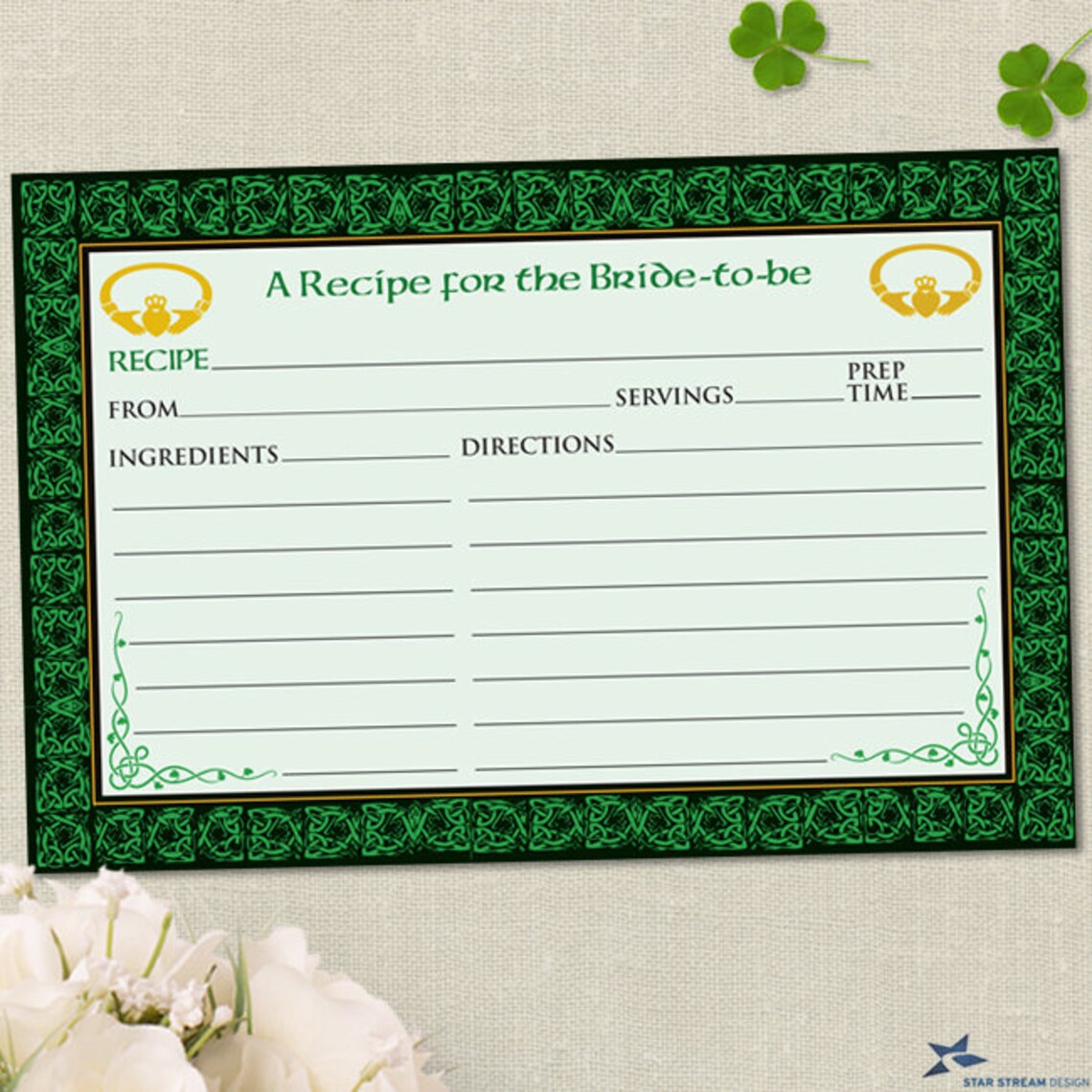 Printable Claddagh Ring Celtic Knots Irish Recipe Card Bridal - Etsy