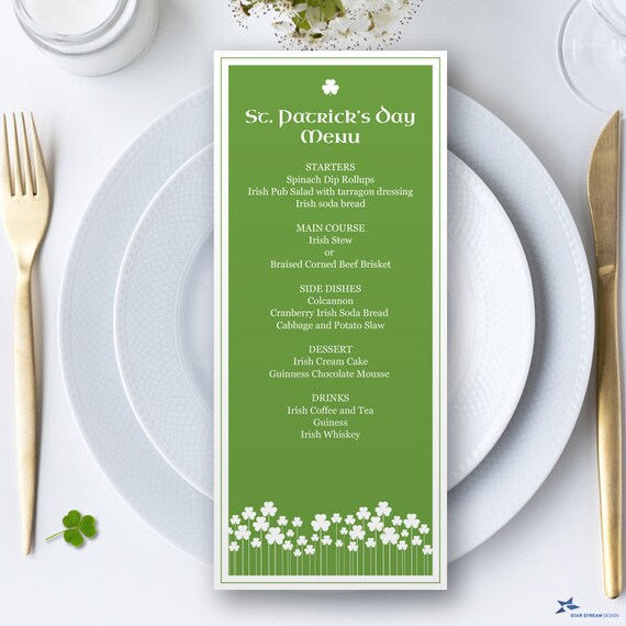Shamrock Garden St Patricks Day Dinner Printable Menu Cards - Etsy