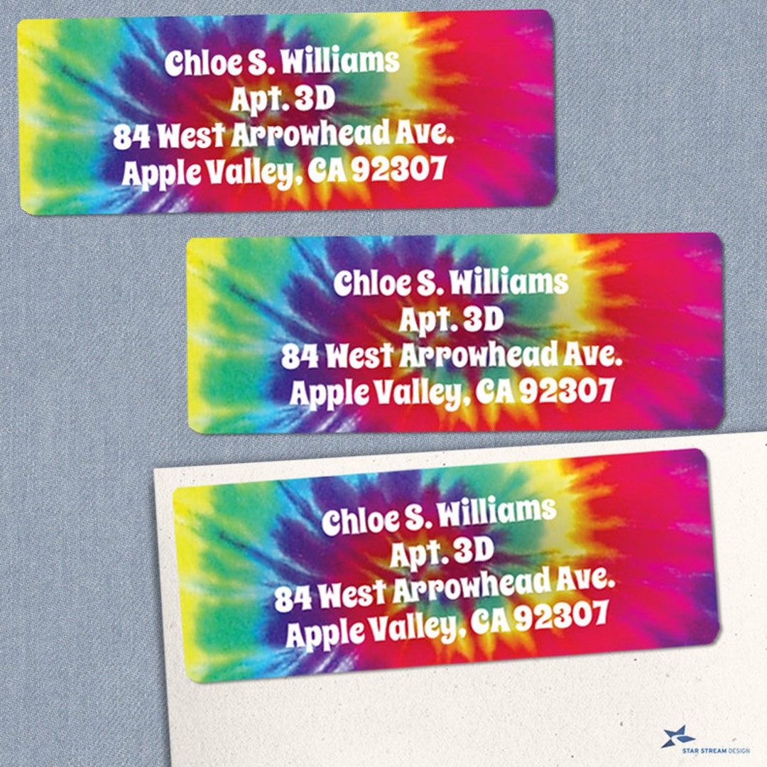 Groovy Tie Dye Hippie Printable Return Address Labels, Personalized 2 5 ...