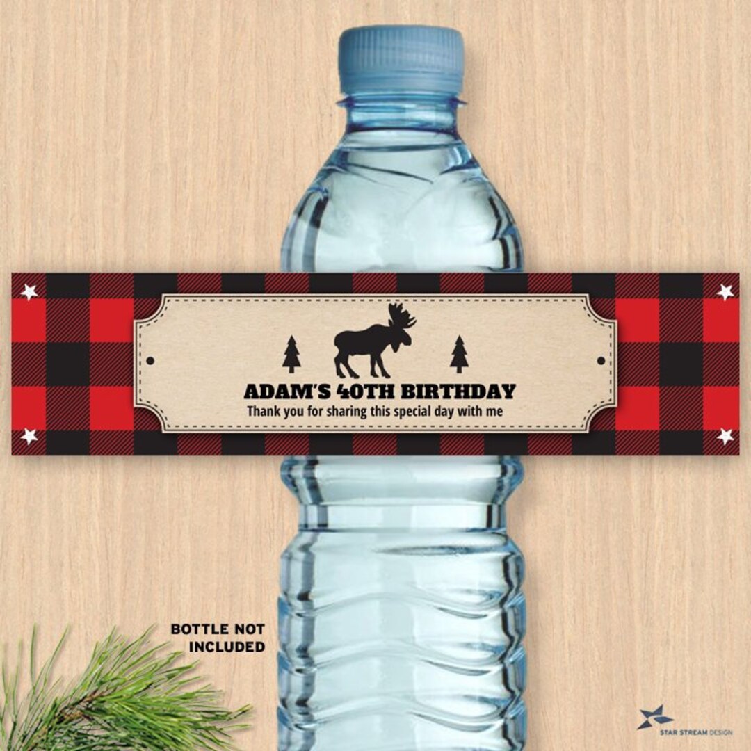 Red Buffalo Plaid Moose Bottle Labels: Northwoods Rustic Decor ...