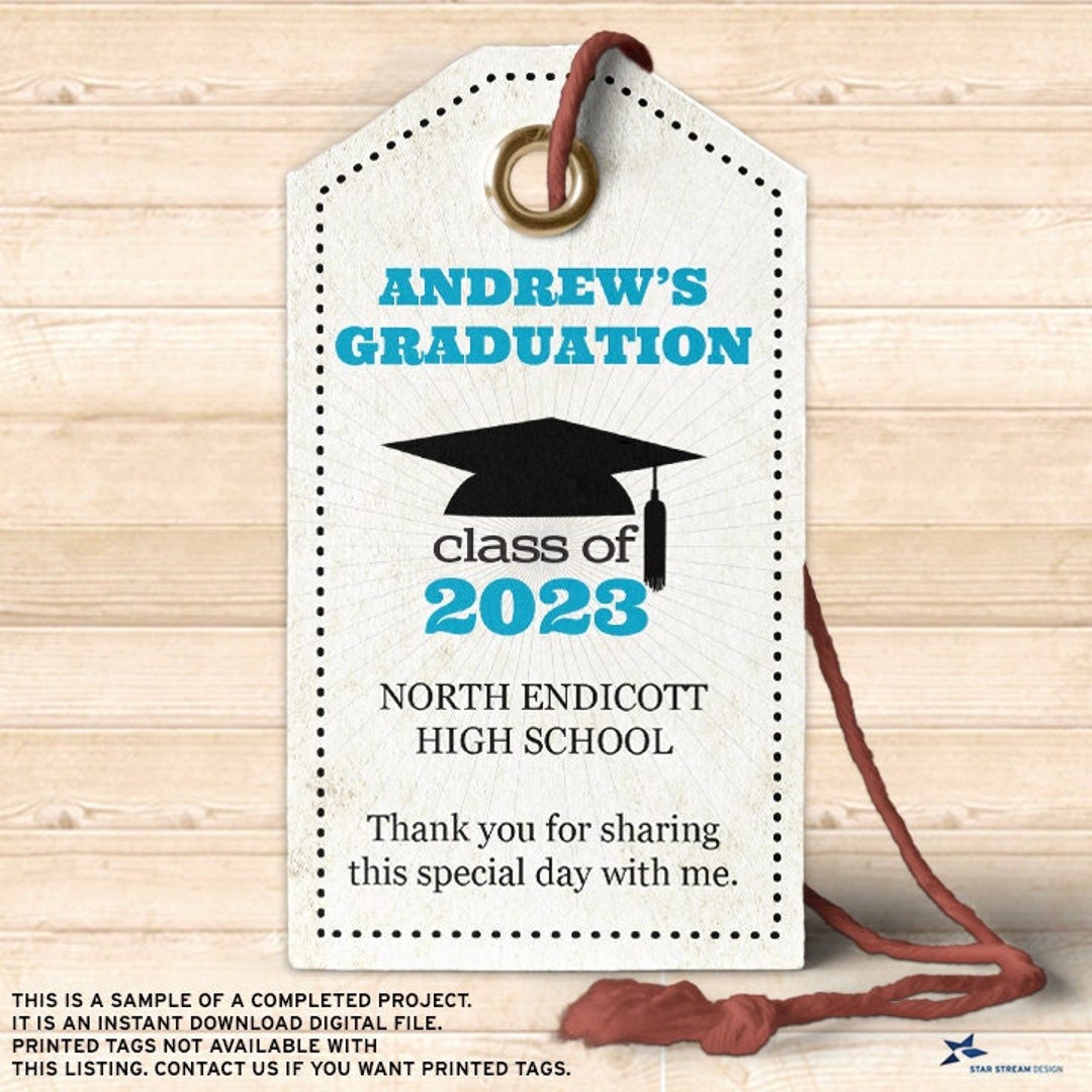 Graduation Cap Year Light Blue Thank You Printable Personalized Favor ...