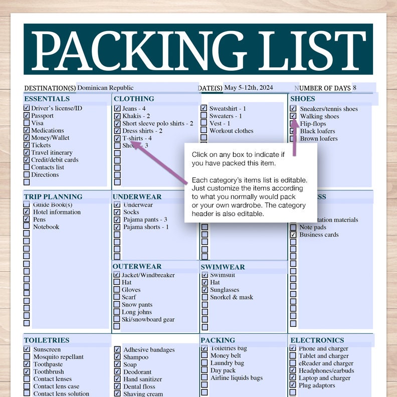 Modern Slate Blue Mens or Unisex Printable Packing List | Etsy