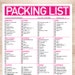 Modern Bright Pink Printable Packing List, 8.5"x11", Editable PDF ...