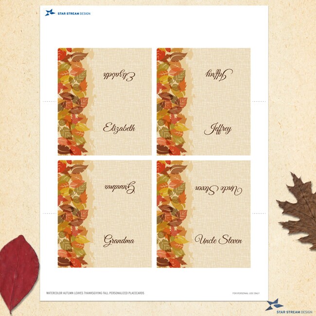 Printable Watercolor Autumn Leaves Thanksgiving Fall - Etsy