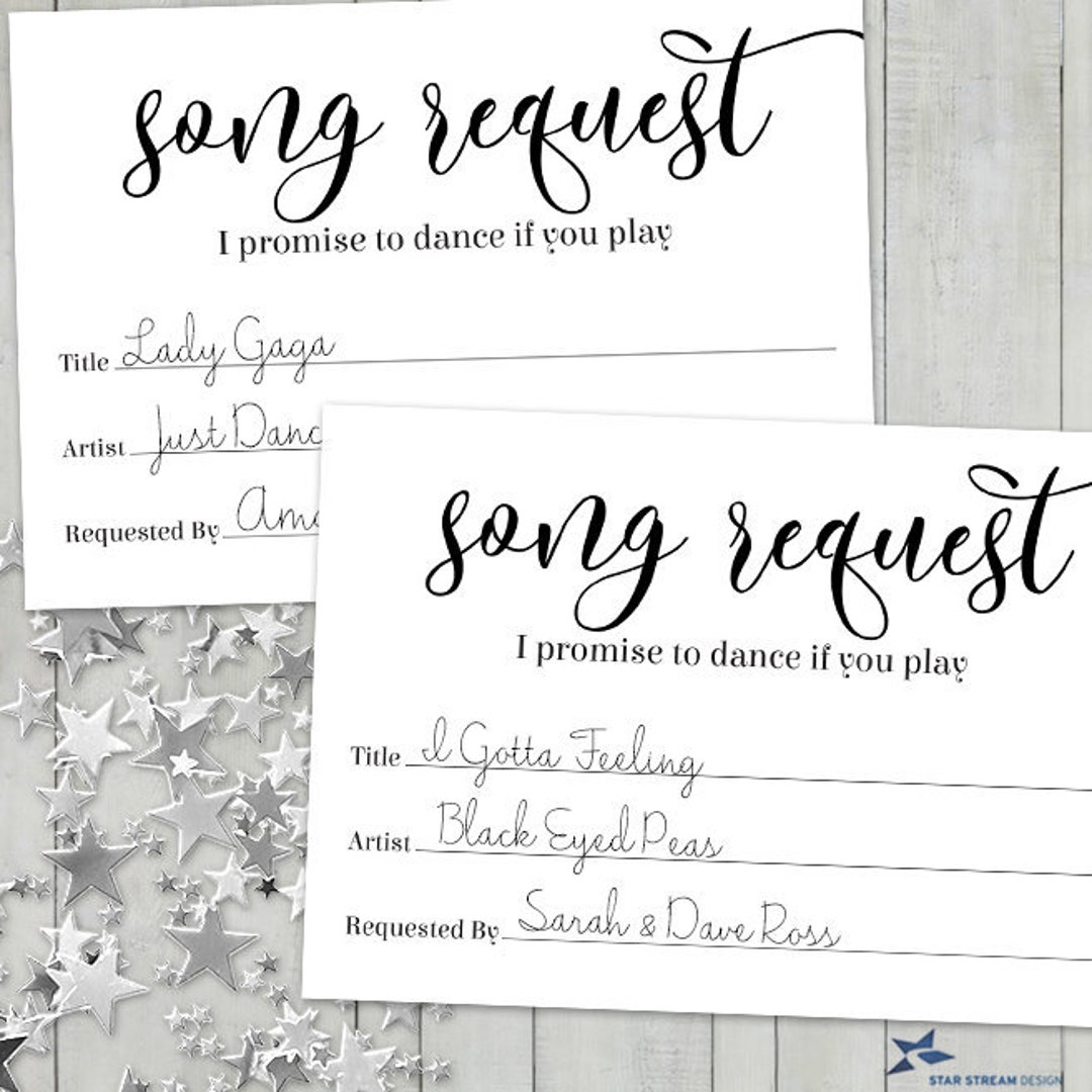 Minimalist Typographic Printable Song Request Card, Wedding Event Song ...