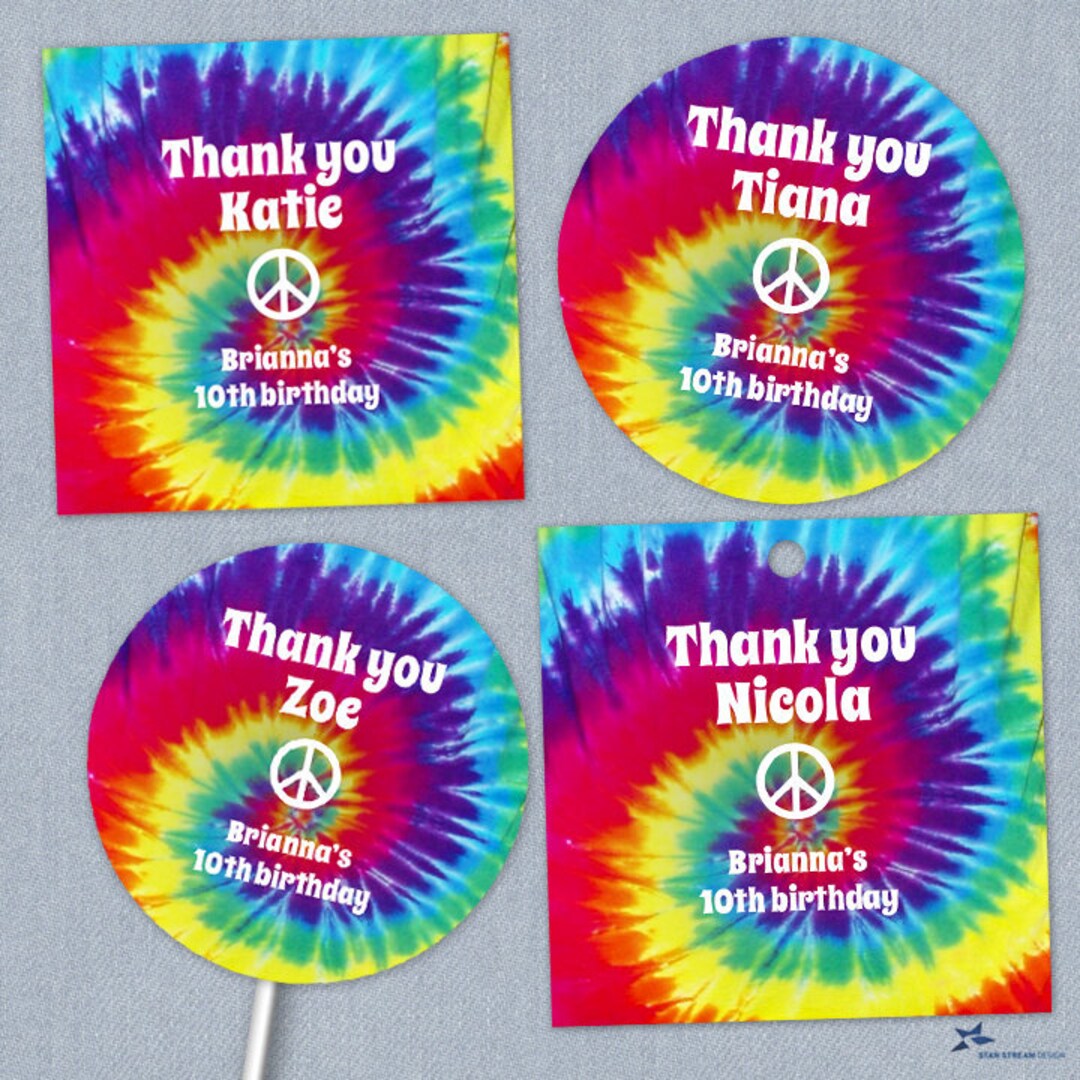 Groovy Tie Hippie Dye Printable Party Images, Editable PDF Instant ...