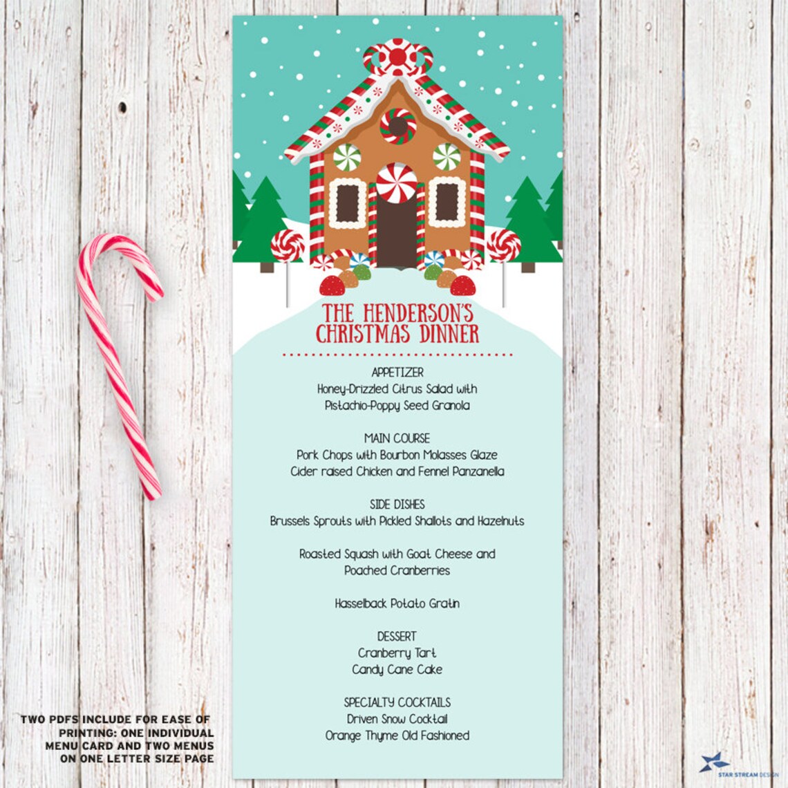 Gingerbread House Christmas Holiday Meal Menu Card 4 X - Etsy