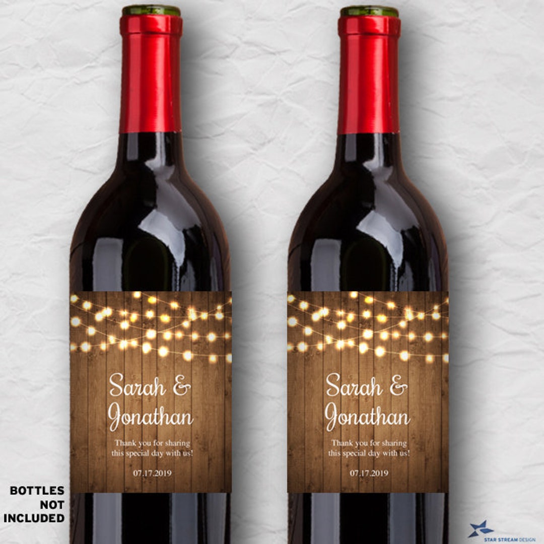 Printable Rustic Hanging Fairy Lights Wine Bottle Labels - Bridal ...