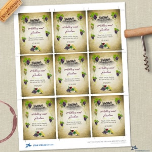 Printable Vineyard Wine and Grapes Winery Mini Wine Bottle Labels; Nine ...