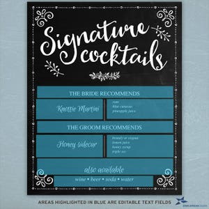 Printable Chalkboard Signature Cocktails Bar Sign - Black, 8"x10 ...