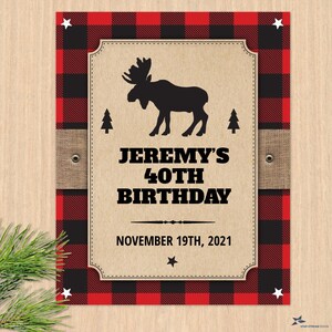 Printable Red Buffalo Plaid Moose Northwoods Rustic Faux Kraft Paper ...