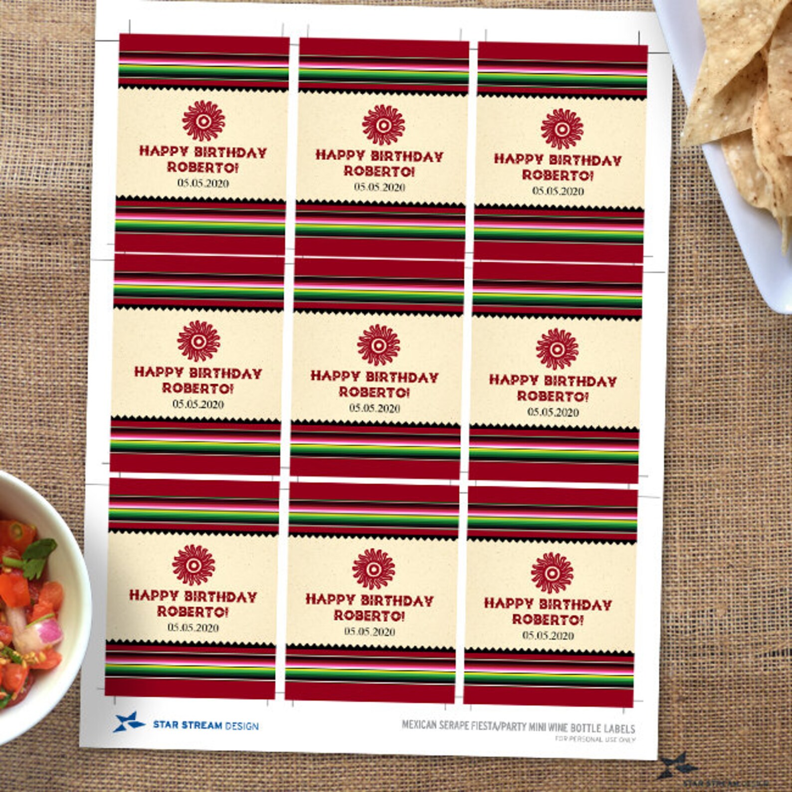 Printable Mexican Serape Fiesta Party Mini Wine Bottle Labels - Etsy