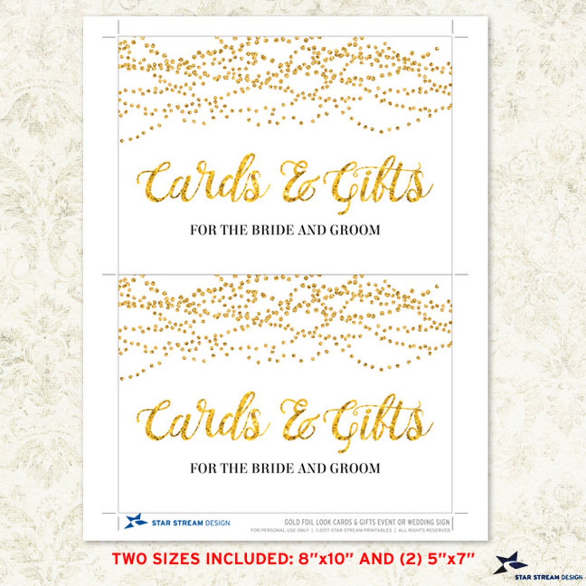 Printable Gold Foil Look Cards and Gifts String Lights Wedding | Etsy