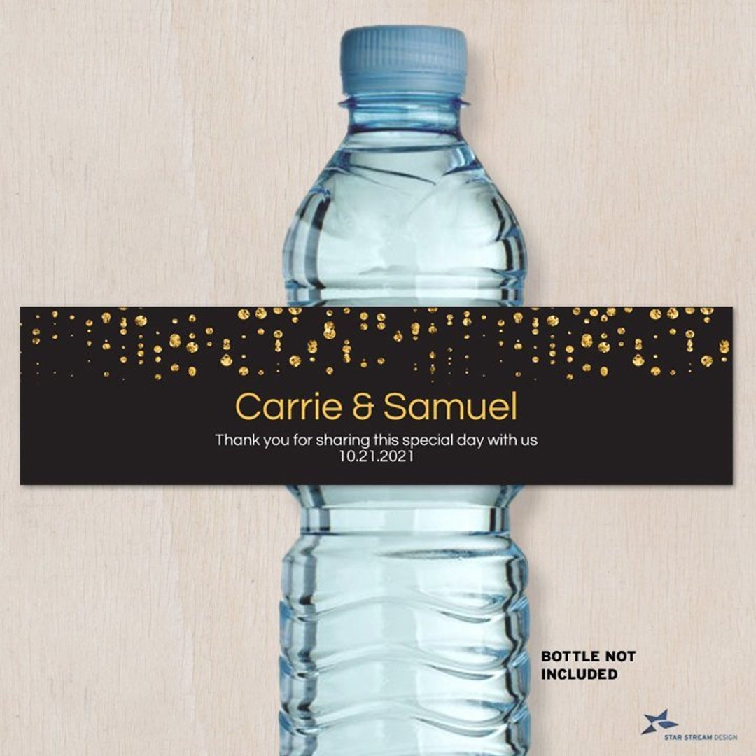 Printable Gold Glitter Look Confetti Rain Bottle Labels Bridal Wedding ...