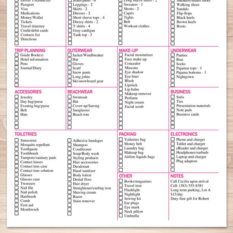 Modern Bright Pink Printable Packing List 8.5x11 - Etsy Canada