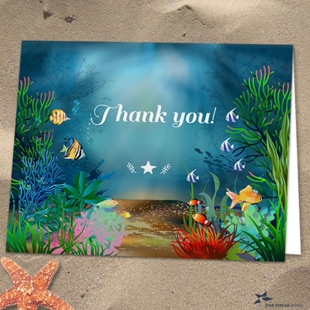 Printable Ocean Reef Under the Sea Thank You Greeting Card; Editable ...