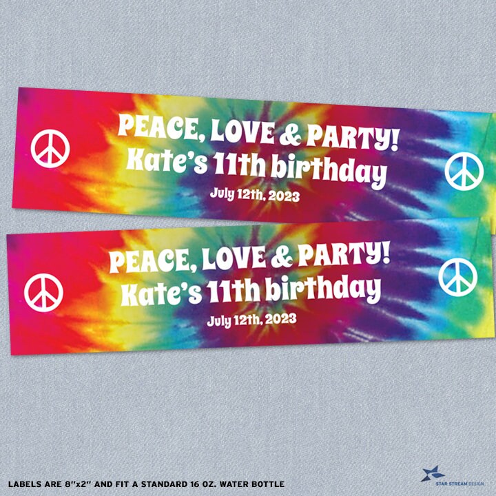 Groovy Tie Dye Hippie Party Printable Water Bottle Labels - Birthday ...