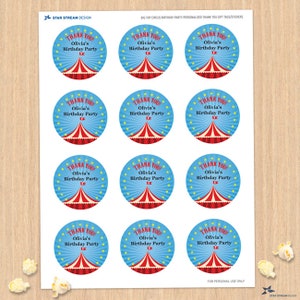 Big Top Circus Birthday Party Thank You Labels - 2”x2” Images, Editable ...